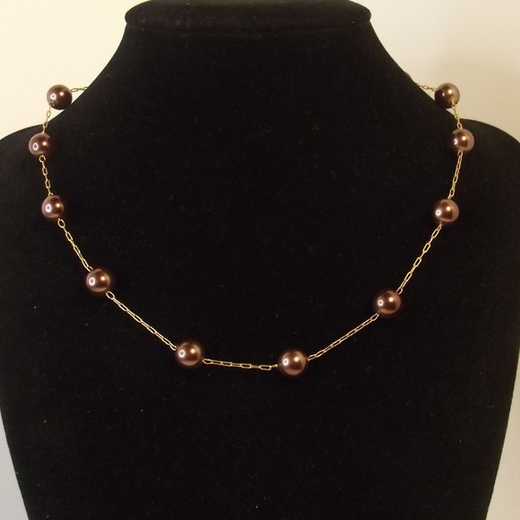 RMN Roman | Jewelry | Rmn Roman Faux Pearl Necklace On Gold Tone Chain ...